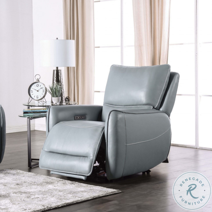 Phineas Pale Blue Power Recliner From Furniture of America | Coleman ...