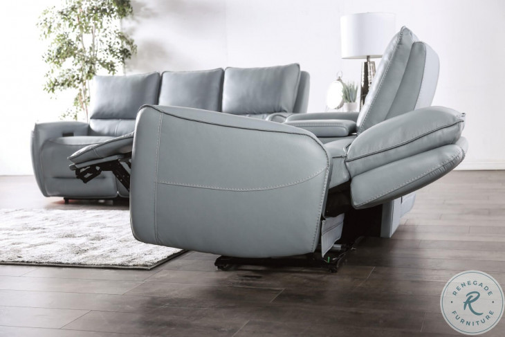 Phineas Pale Blue Power Reclining Sofa From Furniture of America ...