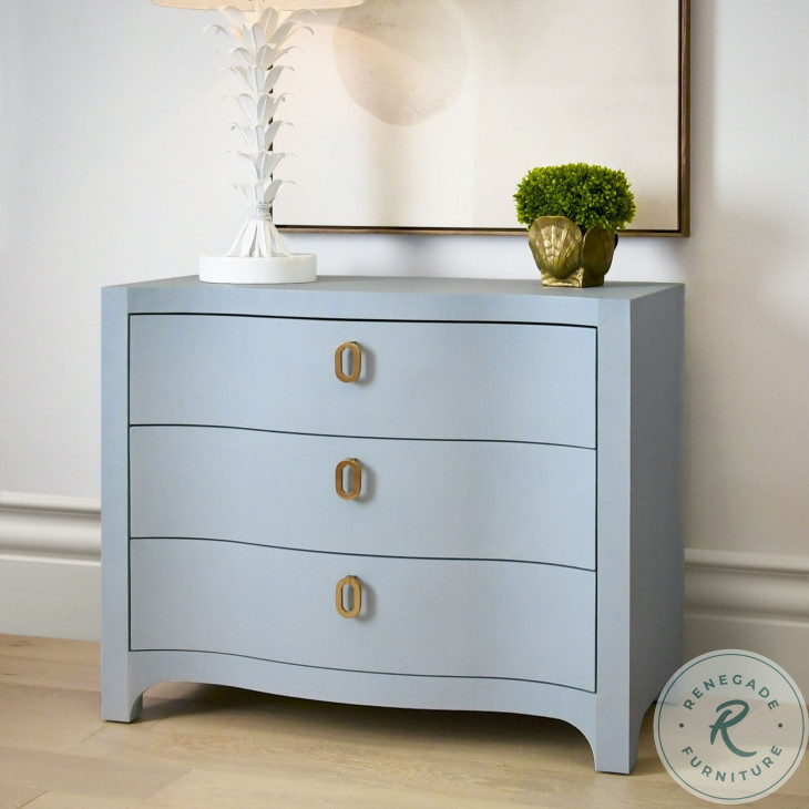 Cora Light Blue Textured Linen 3 Drawer Curved Front Chest From Worlds ...