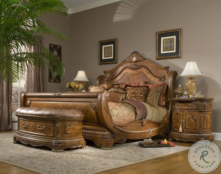 Cortina Honey Walnut Leather Bedside Bench From Michael Amini | Coleman ...
