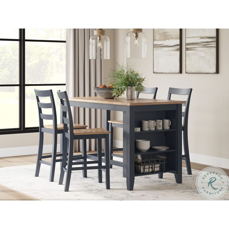 Gesthaven Natural And Blue Rectangular Counter Height Dining Room Set ...