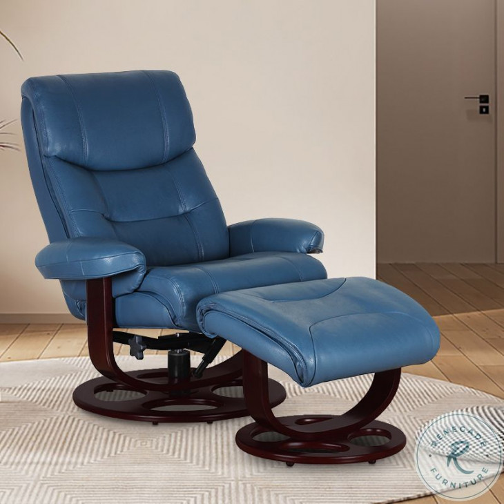 Dawson Roman Blue Swivel Pedestal Recliner with Ottoman From Home ...
