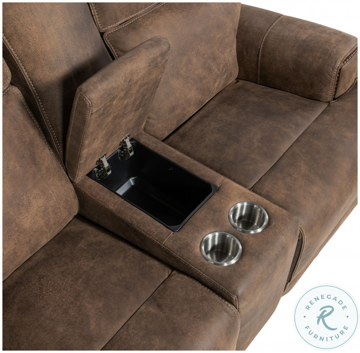 Wheeler Brown Power Reclining Console Loveseat With Power Headrest From ...