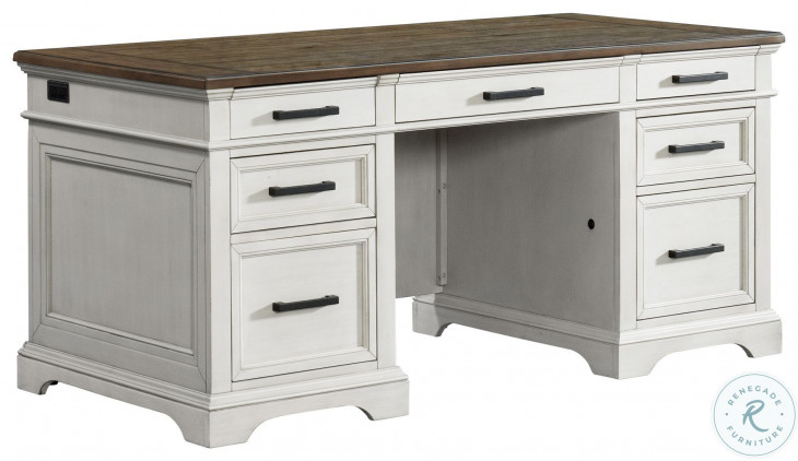 Drake Home Office Rustic White and French Oak 66" Executive Desk From ...