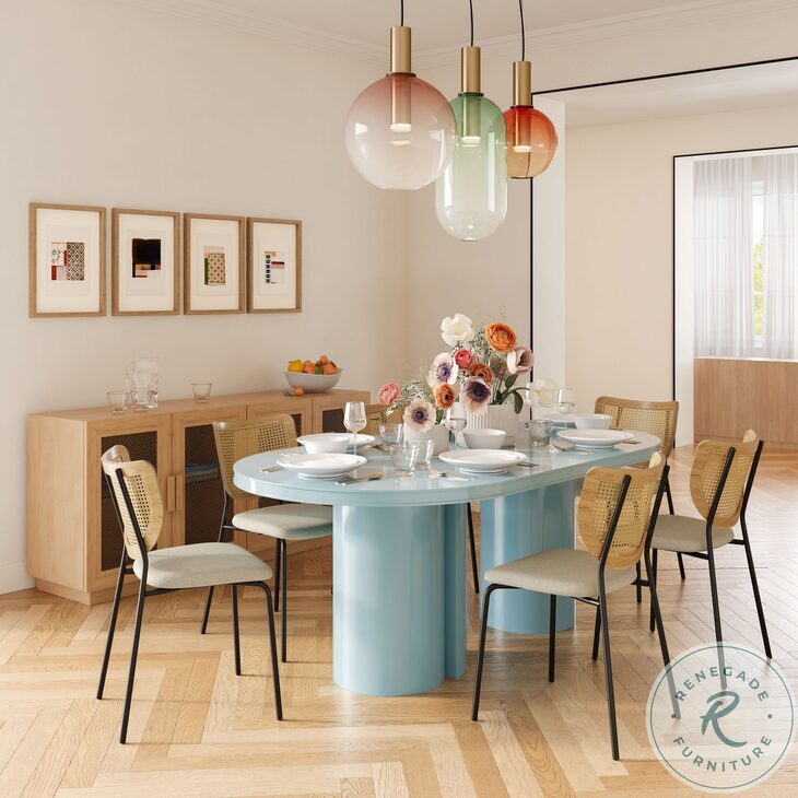 Elora Blue Lacquer Oval Dining Room Set