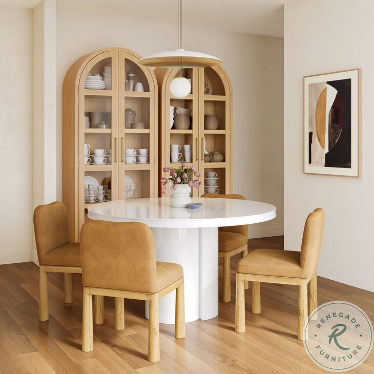 Elora White Lacquer Round Dining Room Set