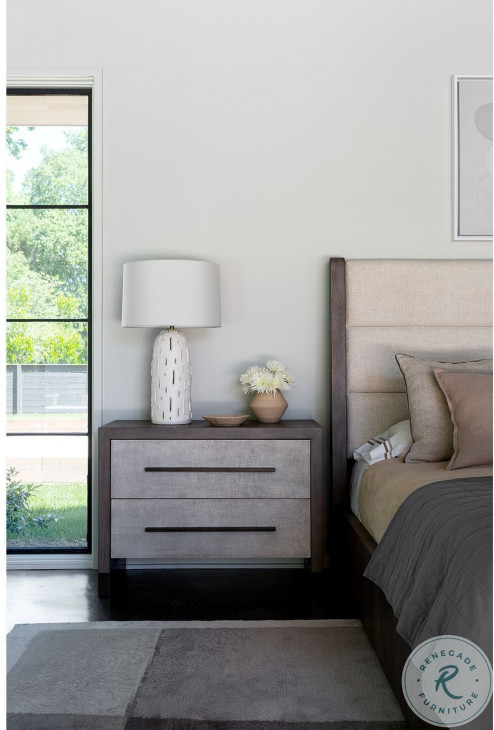 Erinn V X Weathered Oak with Taupe Linen 2 Drawer Vista Nightstand From ...