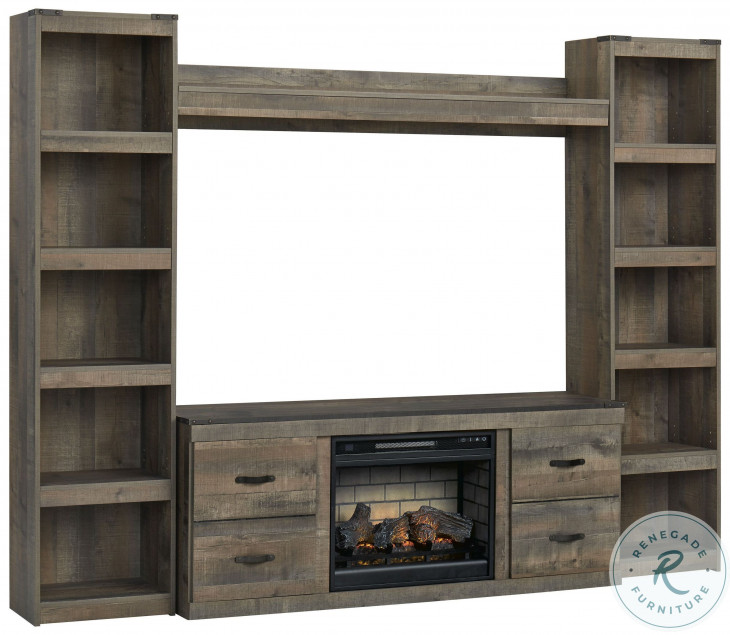 Trinell Brown Entertainment Wall with Infrared Fireplace Insert From ...