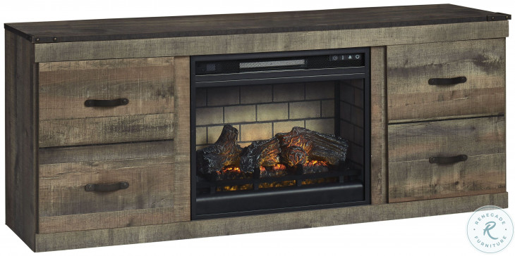 Trinell Brown 60" Large TV Stand with Infrared Fireplace Insert From ...