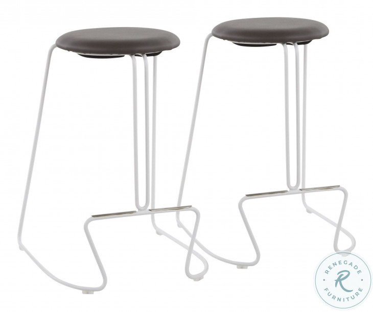 Finn White Steel And Grey Faux Leather Counter Height Stool Set Of 2 ...