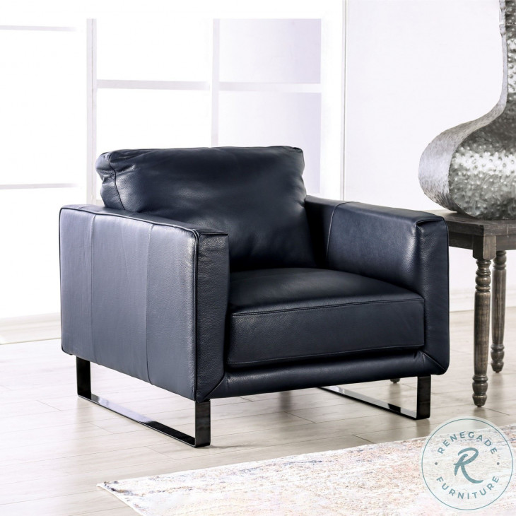 Mezzanotte Midnight Blue Leather Chair From Furniture of America ...