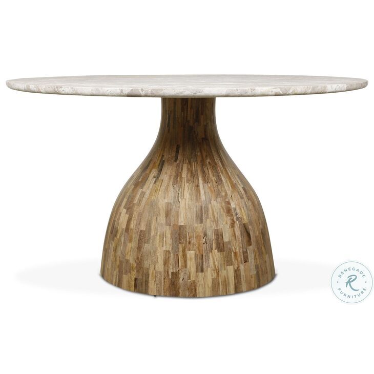 Fargo Capri Beige Marble and Natural Round 54" Dining Table From World ...