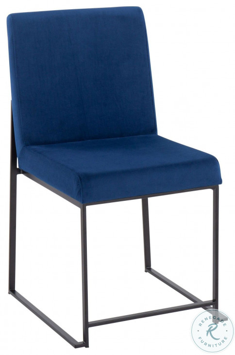 Fuji Blue Velvet And Black Steel High Back Dining Chair Set of 2 From ...
