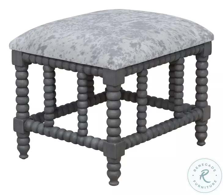 Estes Faux Light Gray And White Cow Hide Small Bench ...