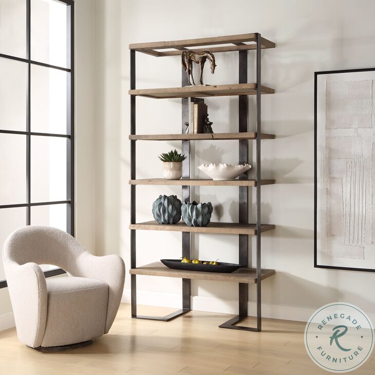 Felix Natural Oak And Oxidized Black Etagere From Uttermost | Coleman ...