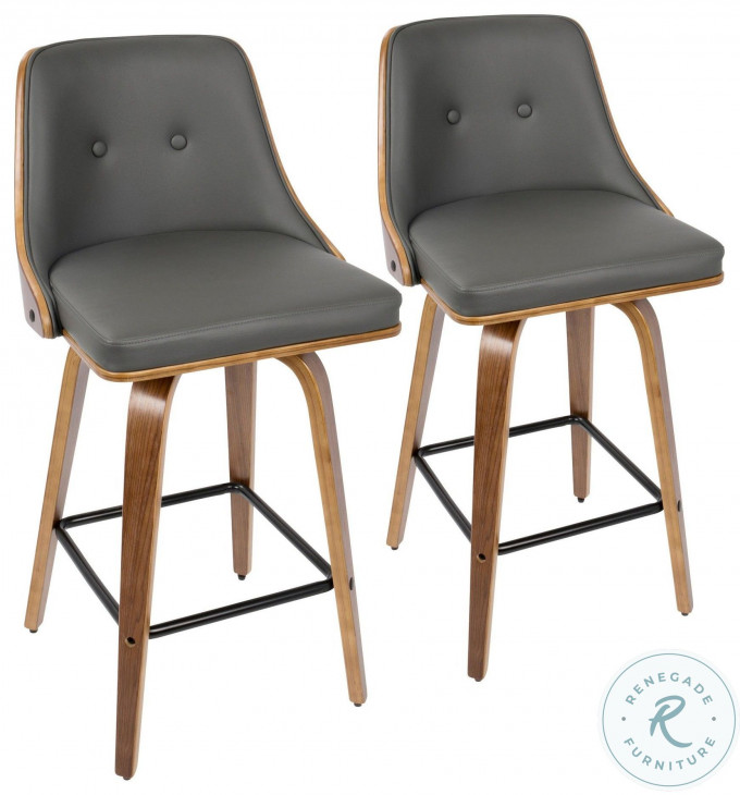 Gianna Walnut and Grey Faux Leather 26" Counter Height Stool Set of 2 ...