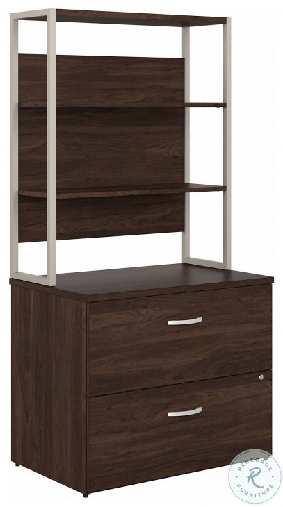 Black lateral file cabinet with hutch store