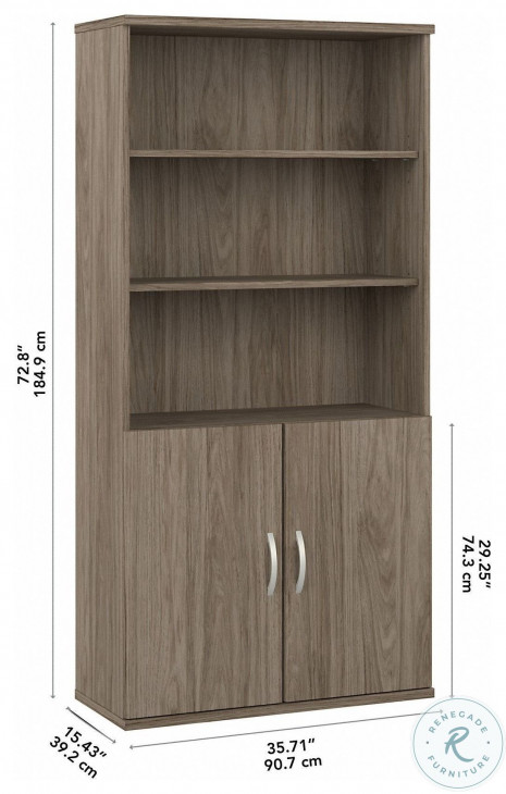 Hybrid Modern Hickory Tall 5 Shelf Bookcase with Doors From Home ...