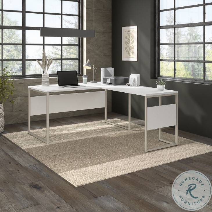 Hybrid White 60" L Shaped Desk From Bush Furniture | Coleman Furniture