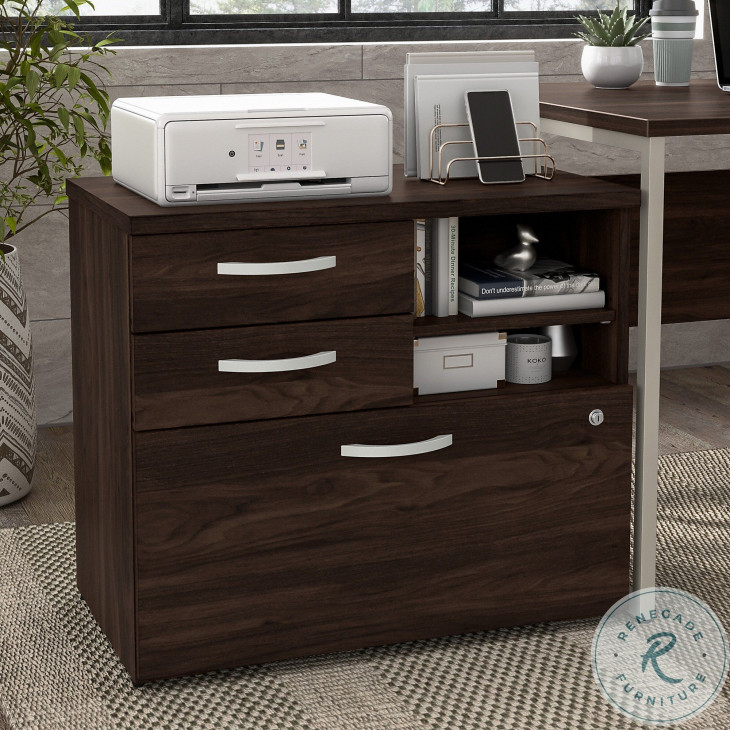Hybrid Black Walnut Office Storage Cabinet with Drawers and Shelves ...