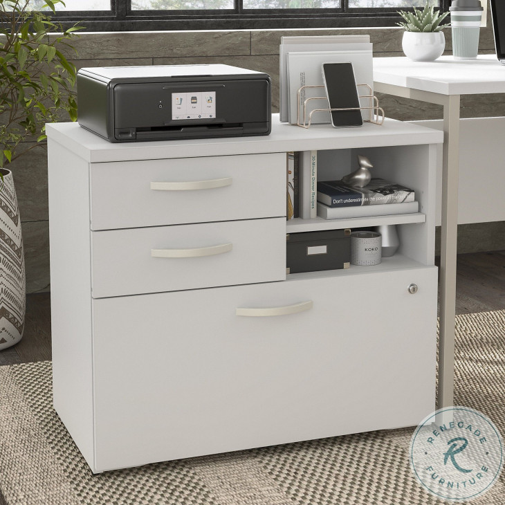 Hybrid White Office Storage Cabinet with Drawers and Shelves ...