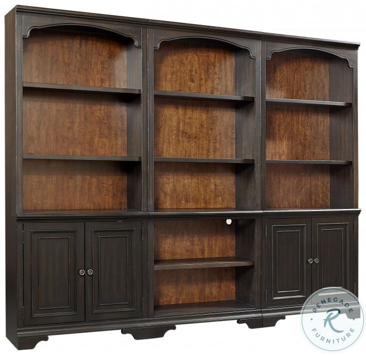 Hampton Black Cherry 3 Piece Bookcase Wall From Aspen Home | Coleman ...