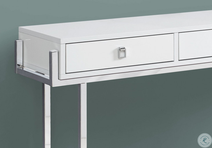 Glossy White and Chrome Metal 48" Console Table from Monarch | Coleman ...