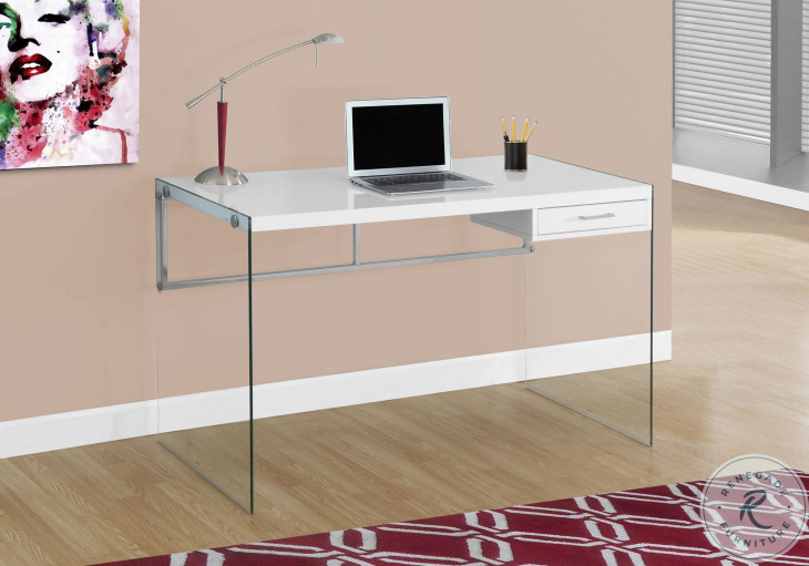 Glossy White Tempered Glass 48" Computer Desk from Monarch | Coleman ...