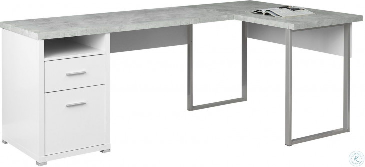 80" White and Cement Look Computer Desk from Monarch | Coleman Furniture