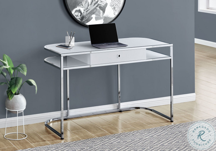 7520 White and Chrome 48" Computer Desk from Monarch | Coleman Furniture