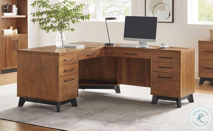 Avery Brown 64" Pedestal L Home Office Set From Martin Furniture ...