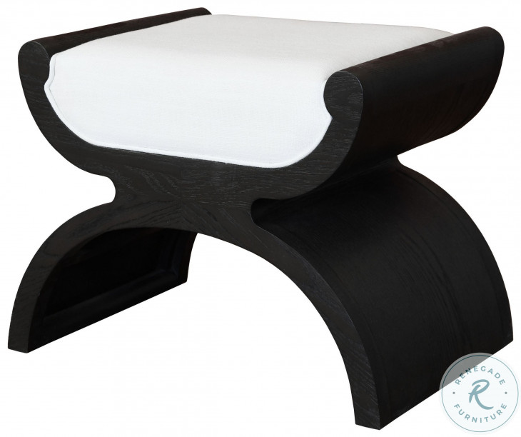 Janna White Linen And Espresso Oak Curved Stool From Worlds Away ...