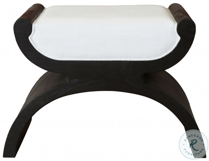 Janna White Linen And Espresso Oak Curved Stool From Worlds Away ...