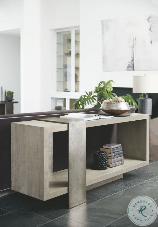Linea Cerused Greige and Textured Graphite Metal Console Table from ...