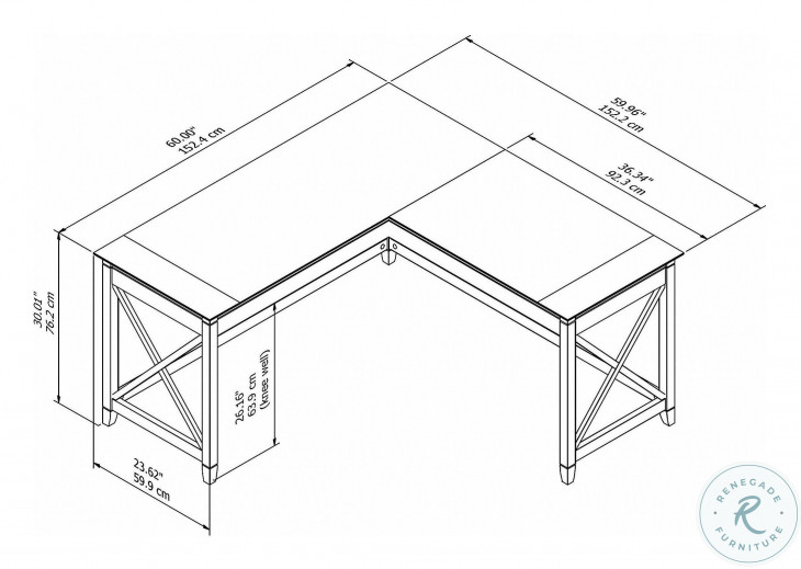 Key West Pure White Oak 60 L Shaped Desk from Bush Furniture Coleman Furniture