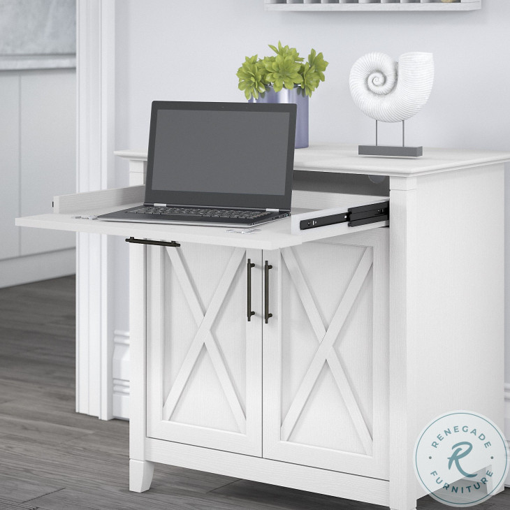 Key West Pure White Oak Secretary Home Office Set with Keyboard Tray and Storage Cabinet from Bush Furniture Coleman Furniture