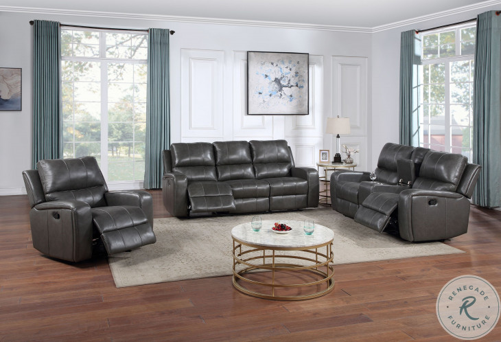 Linton Gray Leather Reclining Console Loveseat with Power Footrest from ...