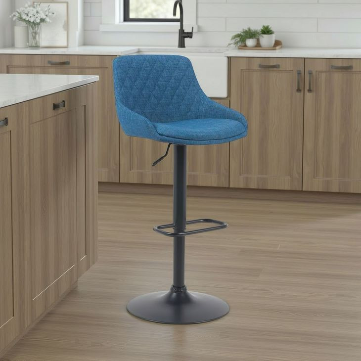 Anibal Blue Upholstered Swivel Bar Stool from Armen Living | Coleman ...