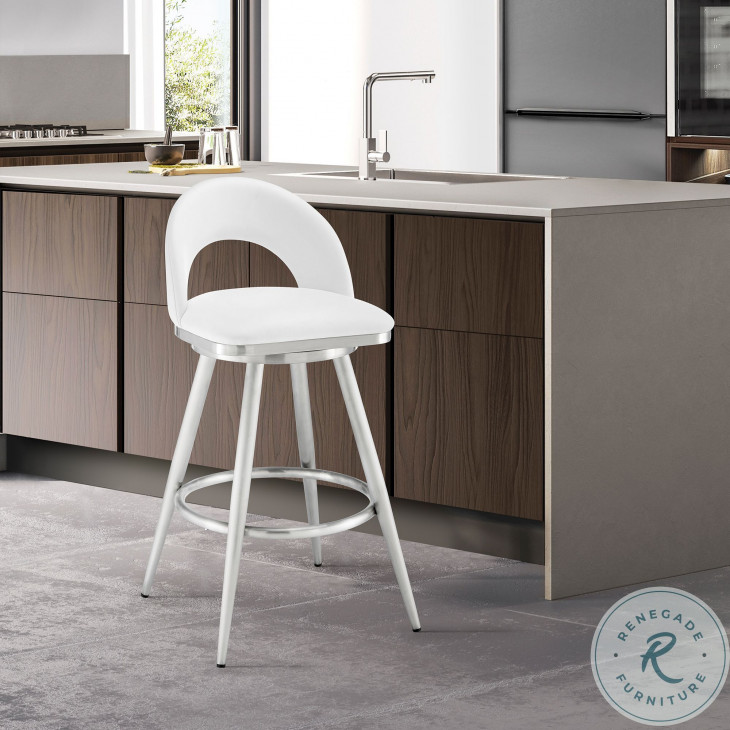 Charlotte White Swivel 30" Bar Stool From Armen Living | Coleman Furniture