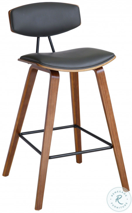 Fox Walnut Wood and Gray Faux Leather 26" Counter Height Barstool from ...