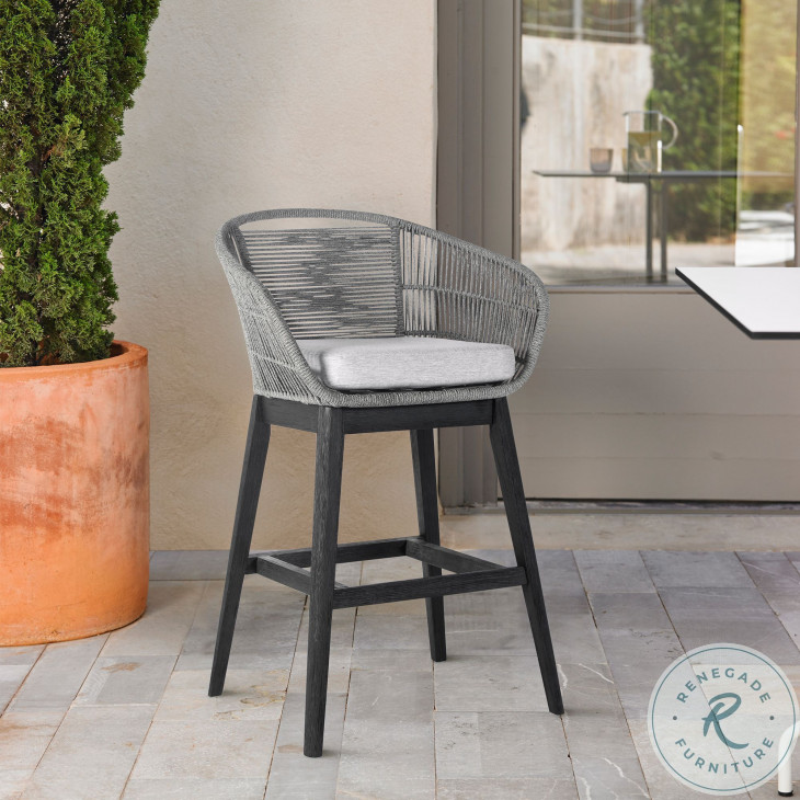Tutti Frutti Black Brushed Wood And Light Gray Outdoor Bar Stool From ...