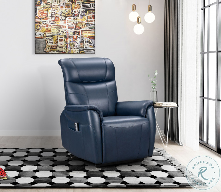 Barcalounger Leighton Lift Chair Recliner Power Head Rest Lumbar Lay Flat Navy Blue Leather