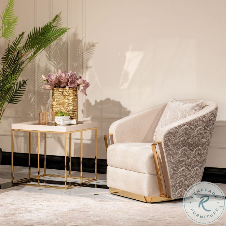 Carmela Shimmer Ivory And Gleaming Gold Side Table From Aico | Coleman Furniture