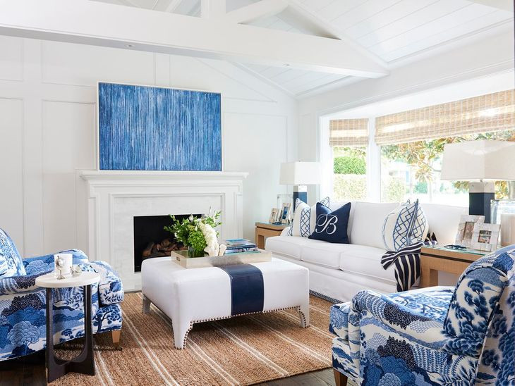 Sheffield Blue and Gray Leather Upholstered Cocktail Ottoman with ...