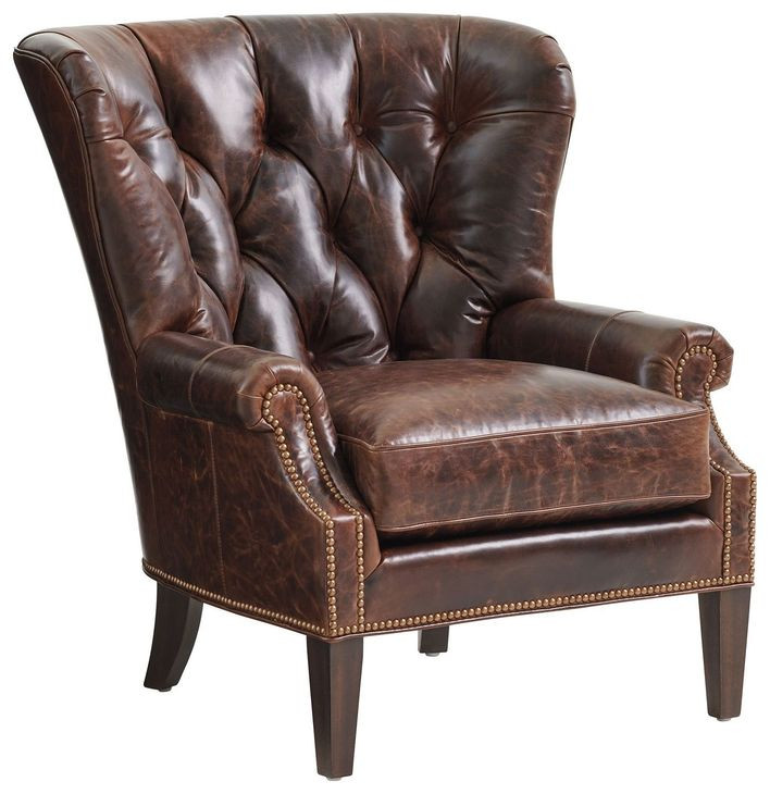 Atwater Silverado Brown Leather Upholstered Lounge Chair with Nailhead ...