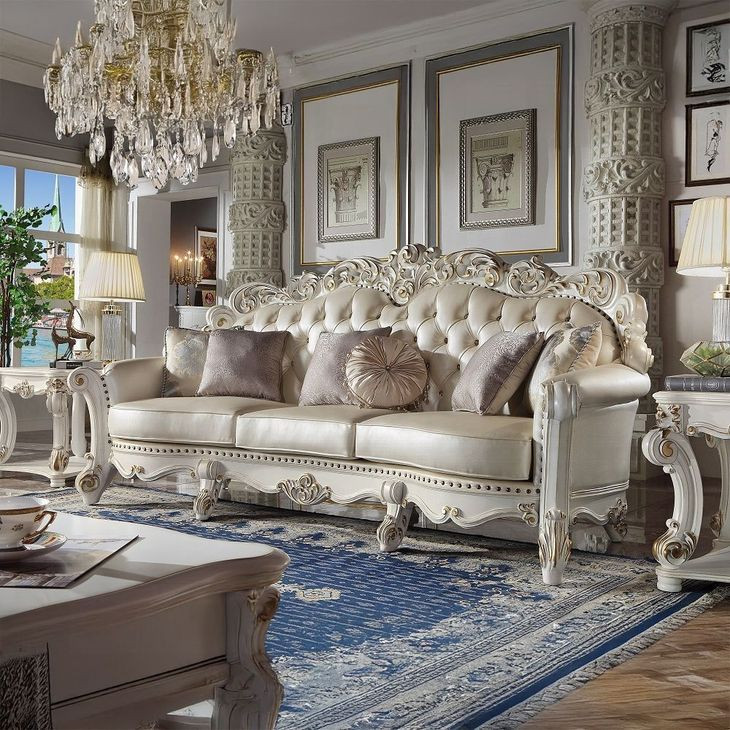 Vendome Champagne 113" Oversized Sofa with Pillows and Nailhead Trim ...