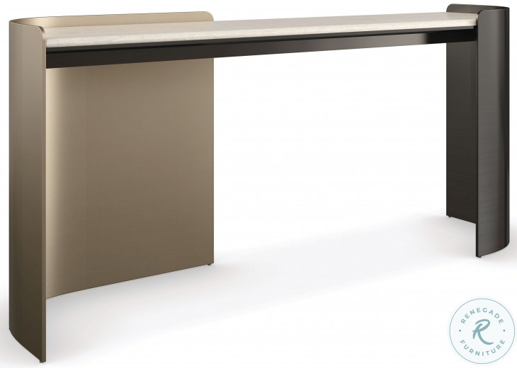 Movement Bronze And Cream Travertine Stone Console Table From Caracole | Coleman Furniture
