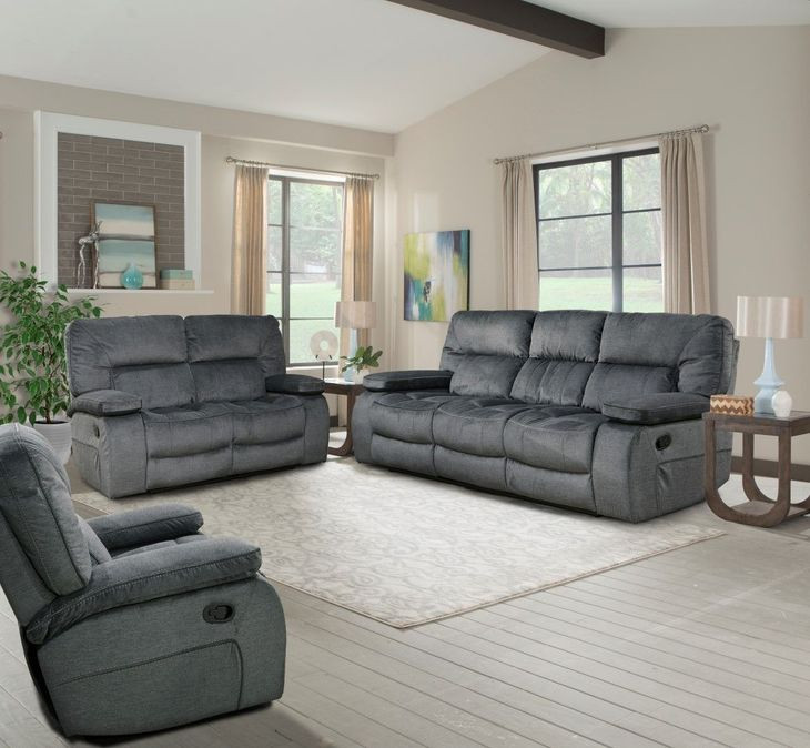 grey material sofas