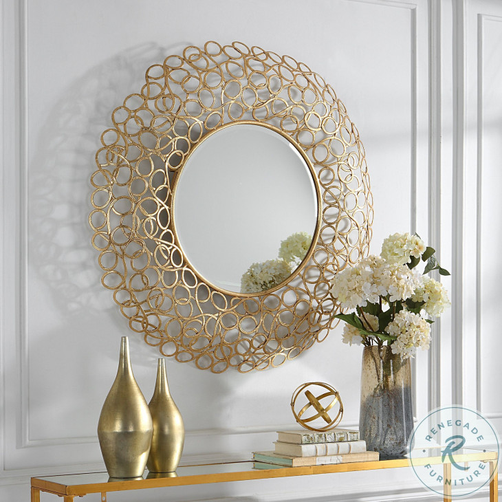 Swirl Gold Leaf Round 42" Mirror From Uttermost | Coleman Furniture
