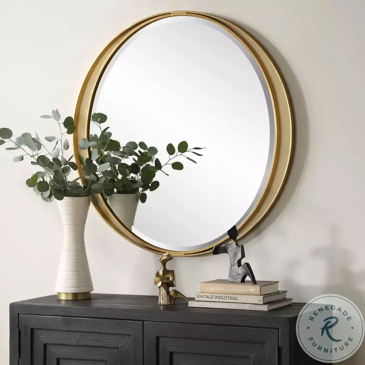 Rhodes Antique Metallic Gold Leaf Round Mirror From Uttermost | Coleman ...